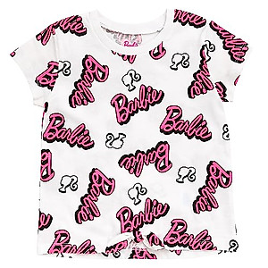 Barbie Little Girls T-Shirt and Dolphin Active Shorts Outfit Set Pink/Black 7-8