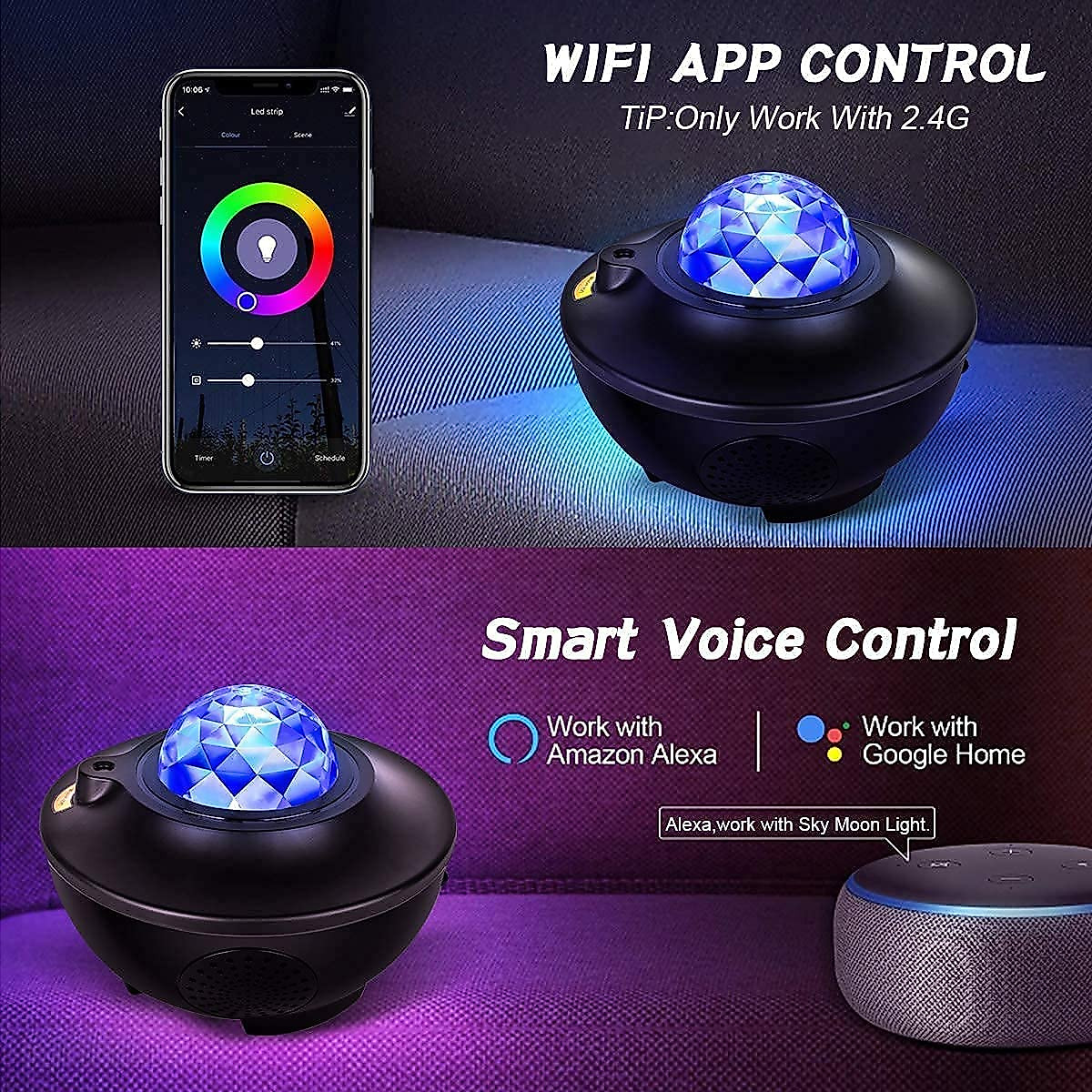 Galaxy Projector Star Projector Work with Alexa Google Home Galaxy Cove Projector with Bluetooth Music Speaker, Galaxy Globe Projector Remote Control Galaxy 360 Pro Galaxy Light Projector for Bedroom