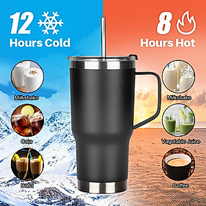 GUDEMAO 20 oz Tumbler with Handle, Stainless Steel Insulated Tumbler with Lid and Straw, Double Wall Vacuum Insulated Coffee Mug Tumbler, Insulated Coffee Thermal Cup for Cold and Hot (Black)