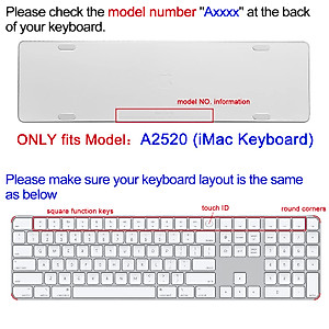 Sanfulin Keyboard Cover Skin for 2021 New Apple iMac Magic Keyboard (Model: A2520) with Numeric Keypad and Touch ID, Cute Printing Silicone Keyboard Protector, Red Flower
