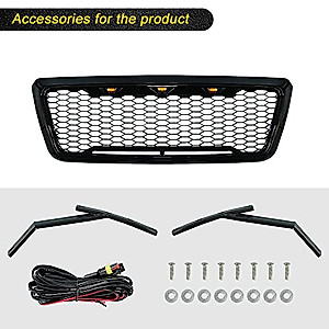 BoardRoad Front Grille Front Hood Grill Raptor Style Matte Black with 3 LED Lights Fit For 04-08 Ford F150 Including XL XLT FX2 FX4 STX XTR Flotillera Lariat King Ranch Platinum