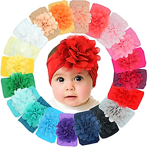 CÉLLOT 20 Colors 4 Inch Chiffon Flower Baby Girls Headbands Soft Elastic Nylon Hairbands for Newborn Infant Toddler Girls Kids