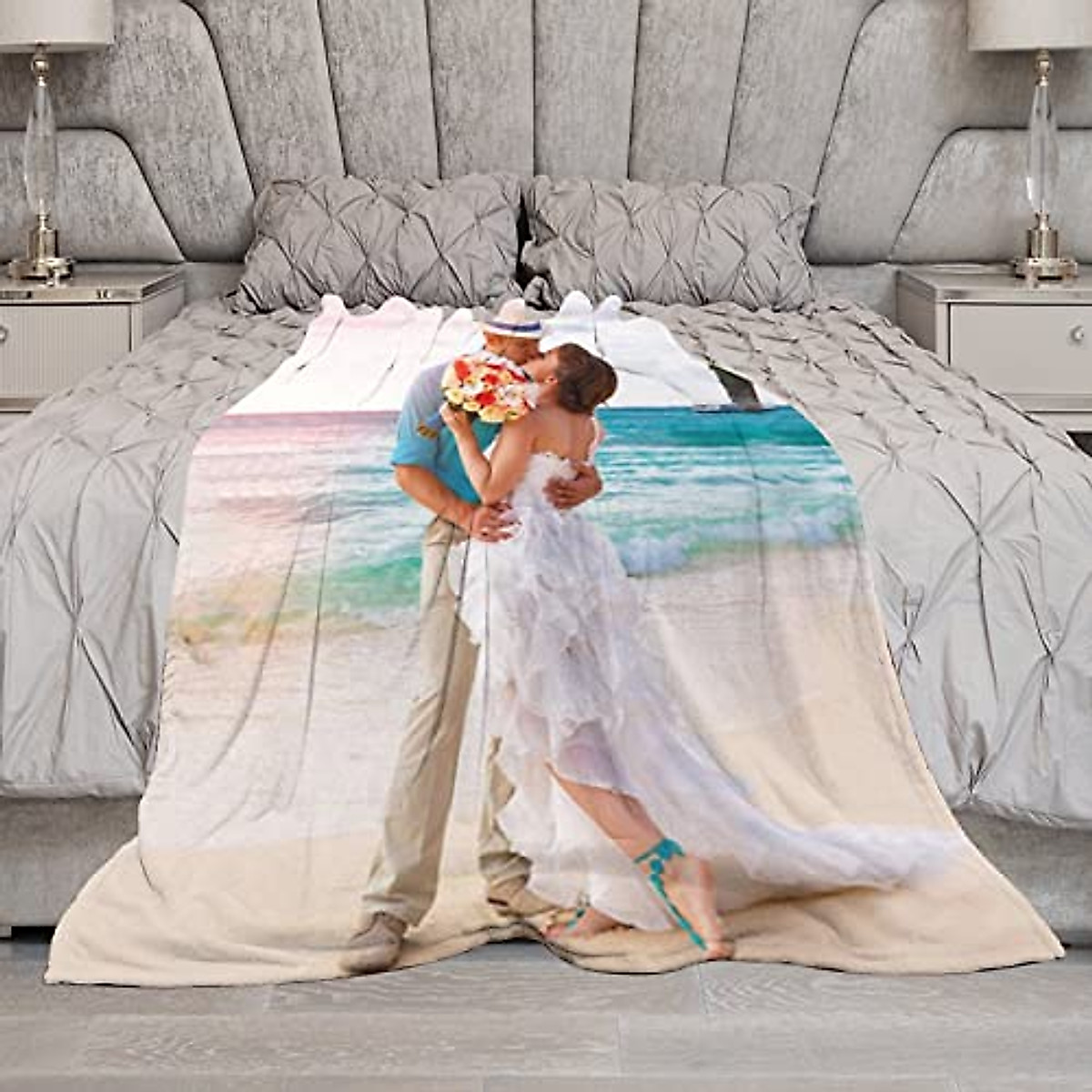 AMAPARK Custom Blanket with Photo Text Personalized Throw Blanket Customized Blanket for Her for Him Flannel Blankets Father's Day Mother's Day Birthday Valentines, 1 Photo, 40"x50"