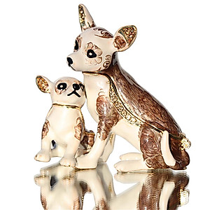 Waltz&F Trinket Box Hinged Hand-painted Chihuahua Mother and son dog Ring Holder