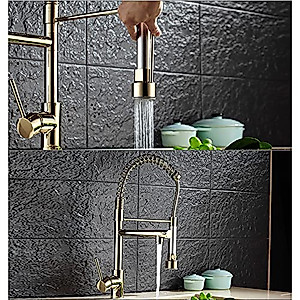 Kitchen Faucet with Pull Down Sprayer Gold Pull Out Kitchen Faucets Commercial Spring Kitchen Sink Faucet Hot and Cold Water Deck Mounted Brass Sink Tap 2 Spout with Standard Fittings