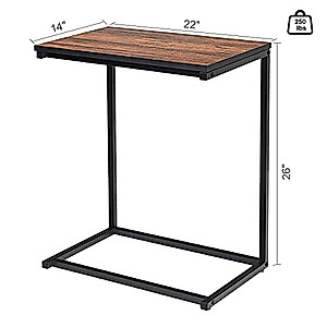 Tangkula Sofa Side Table C Shaped Table, Vintage Couch Table Sofa Side Table for Coffee Snack Laptop, Living Room TV Tray End Table