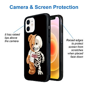 FANXI Skeleton Bear Phone Case Compatible with iPhone 12 Mini - Shockproof Protective Cute Cool Bear Designed for Case 12 Mini 5.4 Inch Case for Men Girls Women Black Brown