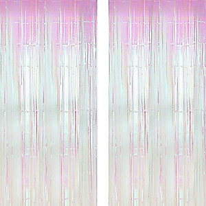 Twinkle Star 2 Pack Photo Booth Backdrop Foil Curtain Tinsel Backdrop Environmental Background for Birthday Party, Wedding, Graduation, Christmas Decorations (Transparent Iridescent)