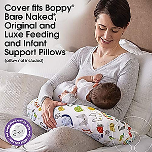 Boppy Nursing Pillow Cover Colorful Animals and Rainbows Cotton Blend Fabric Fits Boppy Bare Naked Original and Luxe Breastfeeding Pillow Awake Time Only