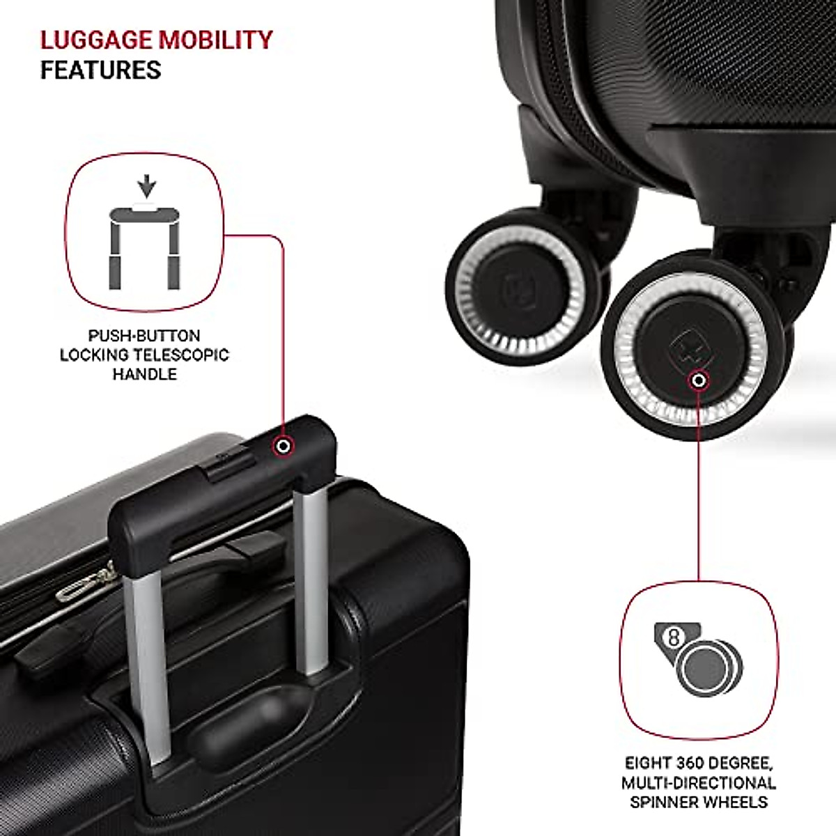 SwissGear 8090 Hardside Expandable Luggage with Spinner Wheels, Black, Checked-Large 28-Inch