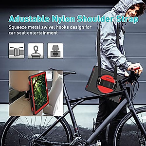 GEEKSDOM iPad Pro 12.9 Case 2nd Generation 2017 & 2015 1st Generation, Heavy Duty Rugged Shockproof Protective Soft TPU Back Cover w/360 Rotating Stand/Handle Hand/Shoulder Strap/Pencil Holder Red