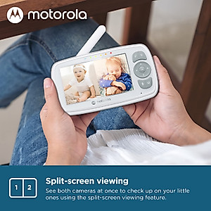 Motorola VM34 Video Baby Monitor W/2 Cameras, 1000ft Range, 2.4 GHz Wireless 4.3" Split Screen, Two-Way Audio, Manual Pan/Tilt, Digital Zoom, Room Temp Sensor, Lullabies, Night Vision