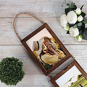 Lavezee 5x7 Collage Triple Picture Frames Set, Walnut Brown 6 Opening Hanging Vertical Frame Made to Display 5 by 7 Inch Photo Print for Wall Decor