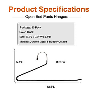 ELONG HOME Slack Pants Hangers, 30 Pack Open Ended Design Durable Anti-Rust Chrome Metal Hangers, Hangers Non Slip Rubber Coating, Slim & Space Saving Jeans Hanger for Easy-Slide Pants