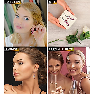 Aqua79 Red Lobster Silver Dangle Earrings - Fashion Jewelry Rhinestone Earring Hook Silver Jewelry, Zinc Alloy Fish Hook Earrings, Cute Earrings Perfect Summer Accessories for Women - 1 Inch