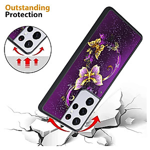 SAKUULO for Samsung Galaxy S21 Ultra Case, [Screen Protector + Kickstand] Purple Butterfly Design,Tire Texture Anti-Slip Shockproof Lightweight Protective Case for Galaxy S21 Ultra 6.8 Inch (2021)