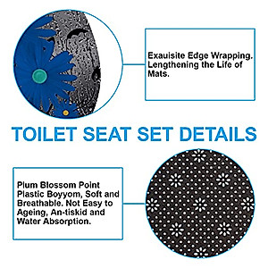 ALEXEX 4Pcs Blue Daisy Shower Curtain Sets with Non-Slip Rugs, Toilet Lid Cover and Bath Mat, Floral Butterfly Bathroom Decor Set Accessories Waterproof Shower Curtains with 12 Hooks, 72 x 72 Inch