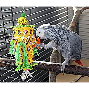 CooShou 3Pcs Bird Parrot Shredder Toys Handmade Bamboo Parrot Conures Chewing Toy with Rattan Five-Pointed Stars Small Bird Hanging Swing Foraging Toy for Cockatiels Budgie Parroket
