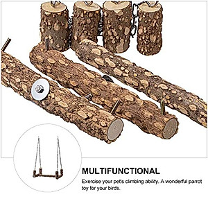 balacoo Bird Swing Toy Bird Perch Wood Parrot Cage Hammock Swing Bird Wooden Perch Stand Rack cockatiel cockatiels Chewing Biting Tearing Climbing with Stainless Steel Hanging Chain (Light Brown)