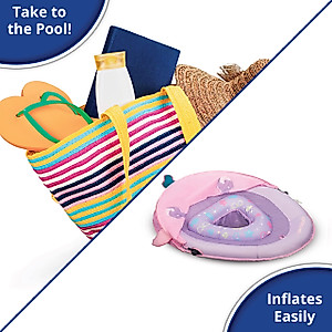 SwimSchool Baby Pool Float with Adjustable Canopy - 6-24 Months - Includes 5-Toy Interactive Play Console Safety Seat - Pink