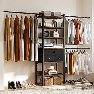 DWVO Closet System, Walk In Closet Organizer Systems with 3 Drawers, Closet Organizers and Storage with Shelves and 3 Expandable Hanger Rods, Fits 6-9 ft Space, Black