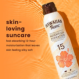 Hawaiian Tropic Weightless Hydration Clear Spray Sunscreen SPF 15, 6oz Twin Pack | Hawaiian Tropic Sunscreen SPF 15, Sunblock, Oxybenzone Free Sunscreen, Spray On Sunscreen Pack, 6oz each