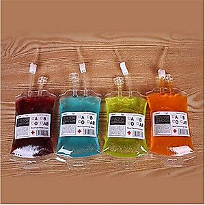 JCLMER 25 Pcs Blood Energy Drink Bag Drink Container IV Bags, Translucent Plastic Pouches Drink Bags for Cold & Hot Drinks for Adults and Kids, Blood Bags Party Favour Drinking Cups