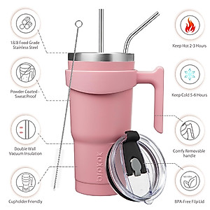 BJPKPK Tumbler With Handle 20 oz Stainless Steel Double Wall Insulated Tumbler Cups With Lid And Straw,Light Pink