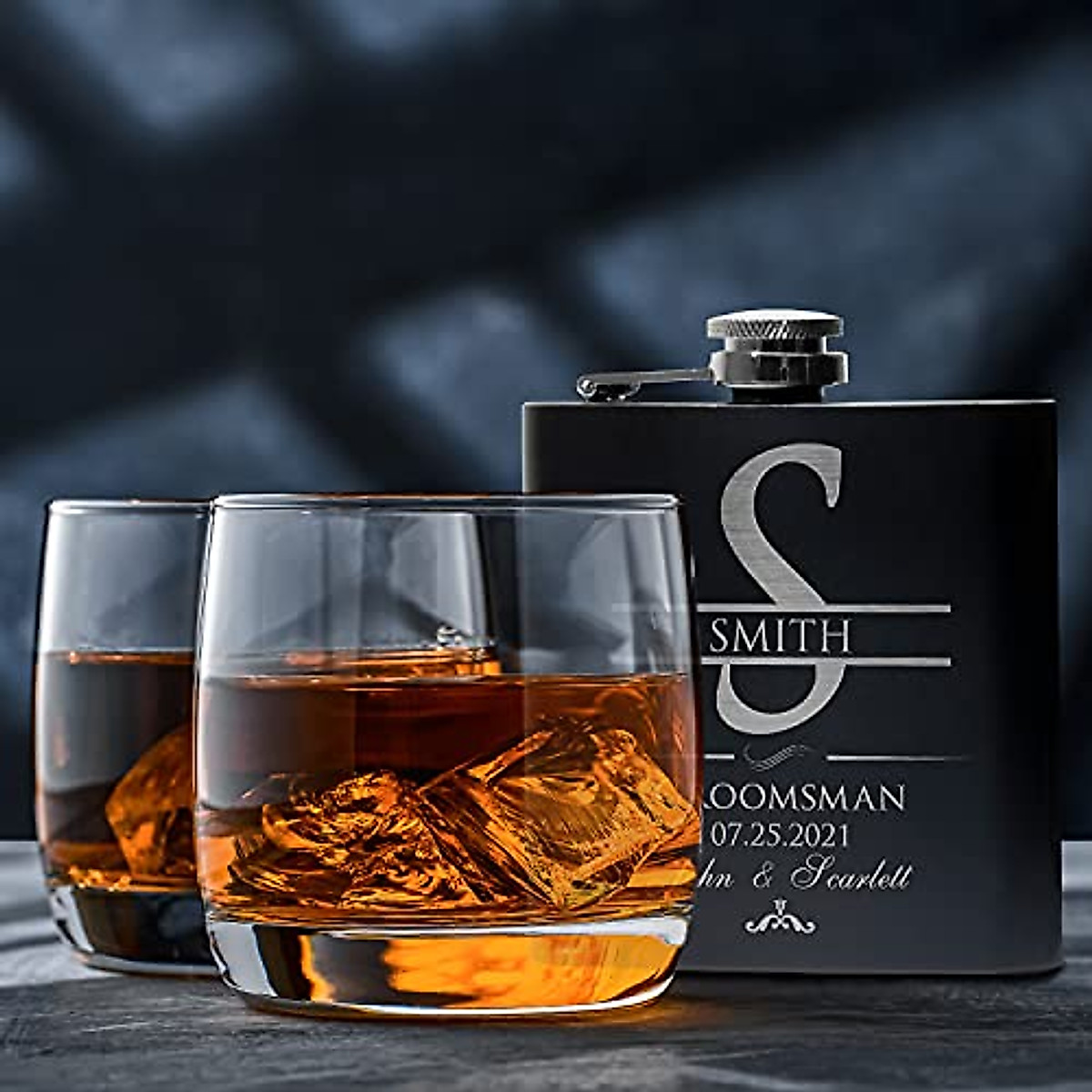 P Lab Set Of 3 - Groomsmen Gift - Groomsman Gifts For Wedding, Wedding Favor Customized Flask Set w Optional Gift Box - Engraved 6oz Stainless Steel Flask Custom Personalized Flask Gift Set, Black #2