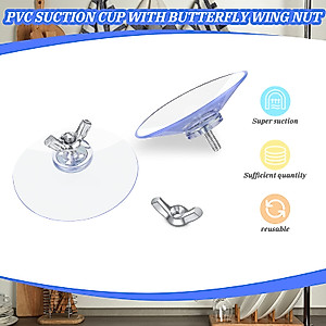Quzzil Suction Cups with Screws 4 mm Thread Transparent PVC Suction Cup with Screw Hook 2 Inch Diameter Butterfly Wing Nut Clear Sucker Suction Cup with Cap for Kitchens Offices Bathroom (12 Sets)
