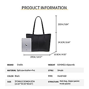 Cnoles Women Tote Bag Leather Handbag Purses And Handbags For Women Ladies Top Handle Large Soft Shoulder Satchel Hobo Bags Black