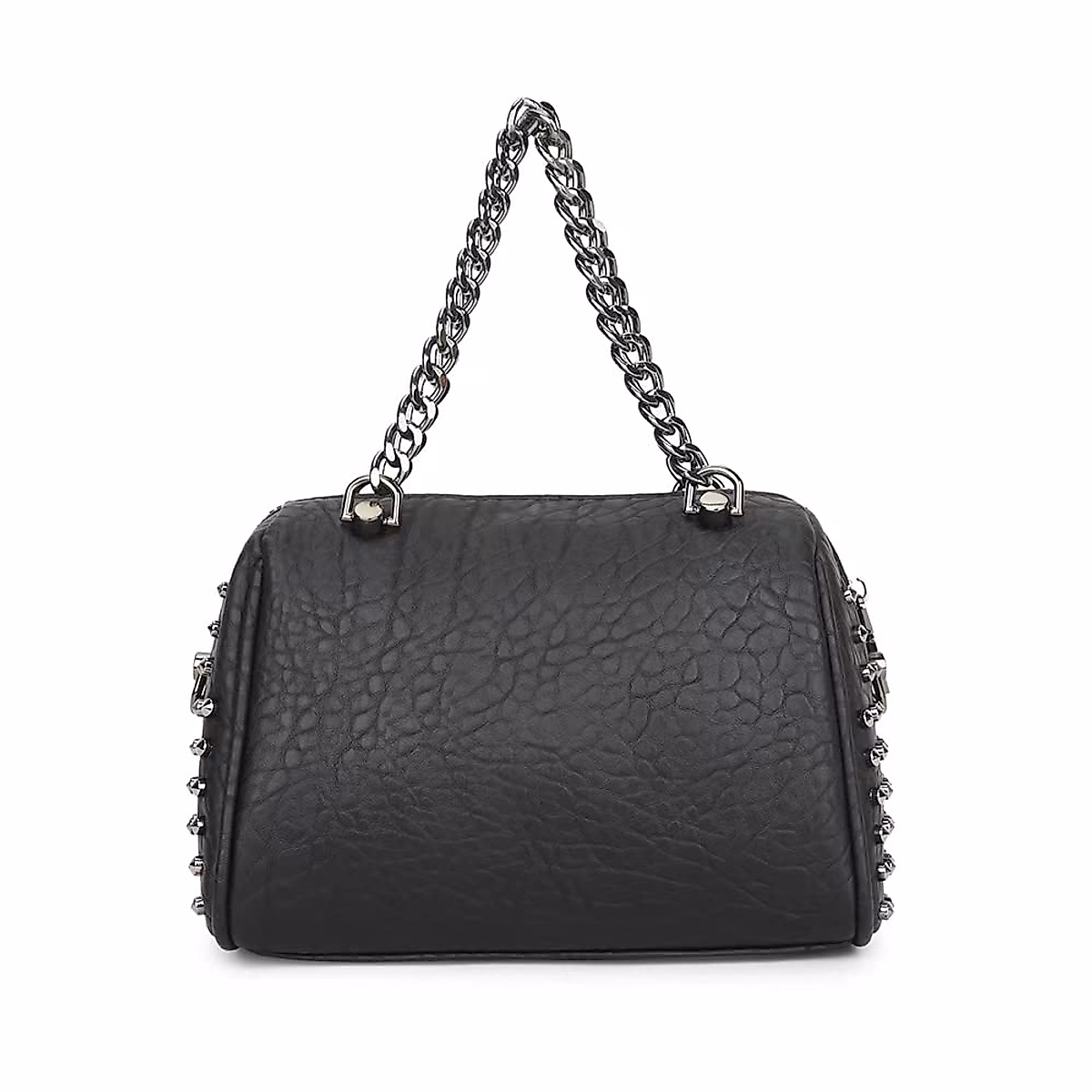 Chikencall Women Black Rivet Handbag and Purse PU Leather Shoulder Bag Satchel with Chain Strap and Metal Tassel Pendant
