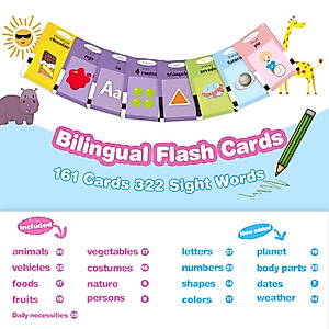 TimingSXD Spanish Flash Cards for Kids,Bilingual Flash Cards for Toddler/Beginning - ABC,Numbers,Colors,Shapes,Español/English Talking Flash Cards for Preschool,Kindergarten