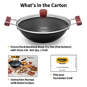 FUTURA Hawkins 3 Litre Deep Fry Pan with Glass Lid, Hard Anodised Kadai, Flat Bottom Kadhai, Black (AD30G)