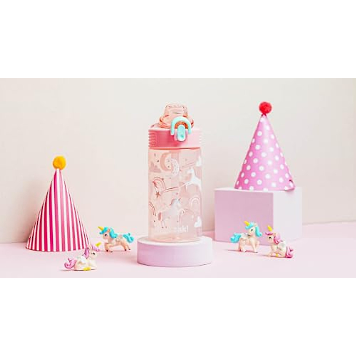 Zak Designs Sage Water Bottle For School or Travel, 16oz Durable Plastic Water Bottle With Straw, Handle, and Leak-Proof, Pop-Up Spout Cover (Fanciful Unicorn)