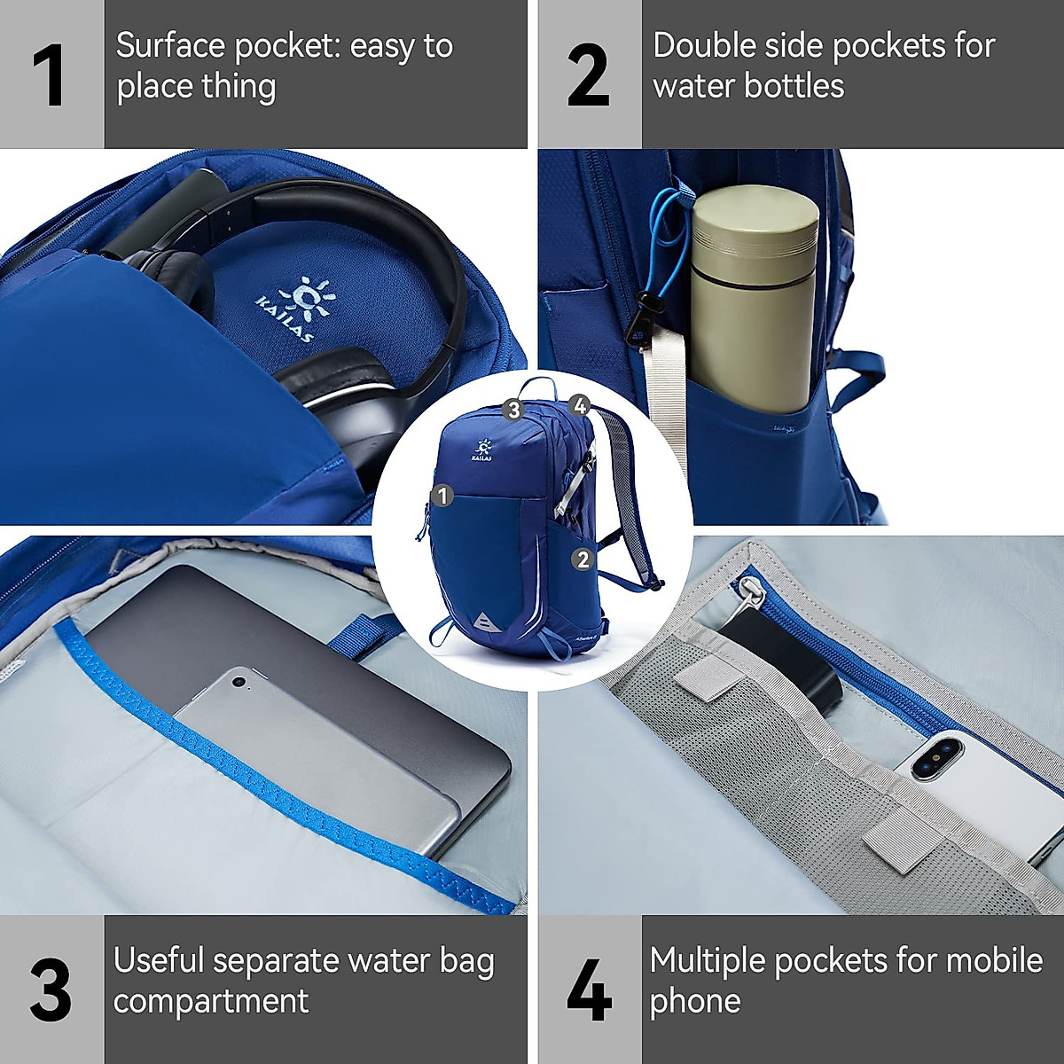 KAILAS Q-WIND II 28L Hiking Daypack with Rain Cover for Men Women Waterproof Lightweight Backpack Travel Outdoor Dark Black