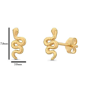 Solid Yellow Gold 14k Tiny Snake Stud Earrings (Yellow Gold)