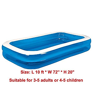 Inflatable Swimming Pool Outdoor Lawn Ground Rectangular Swimming Pool for Kids or Adults (Max 120x72x20±3 Inch)