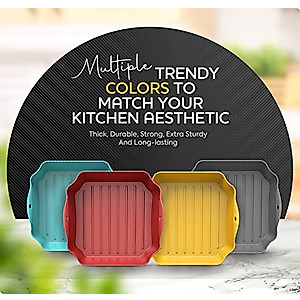 Silicone Air Fryer Liners Set OF 2, Air Fryer Silicone Liners for 3-5QT Air Fryer Tray Baking Oven, 7.5” Reusable Square Air Fryer Liners with Handles & Holes, Air Fryer Inserts, Air Fryer Accessories