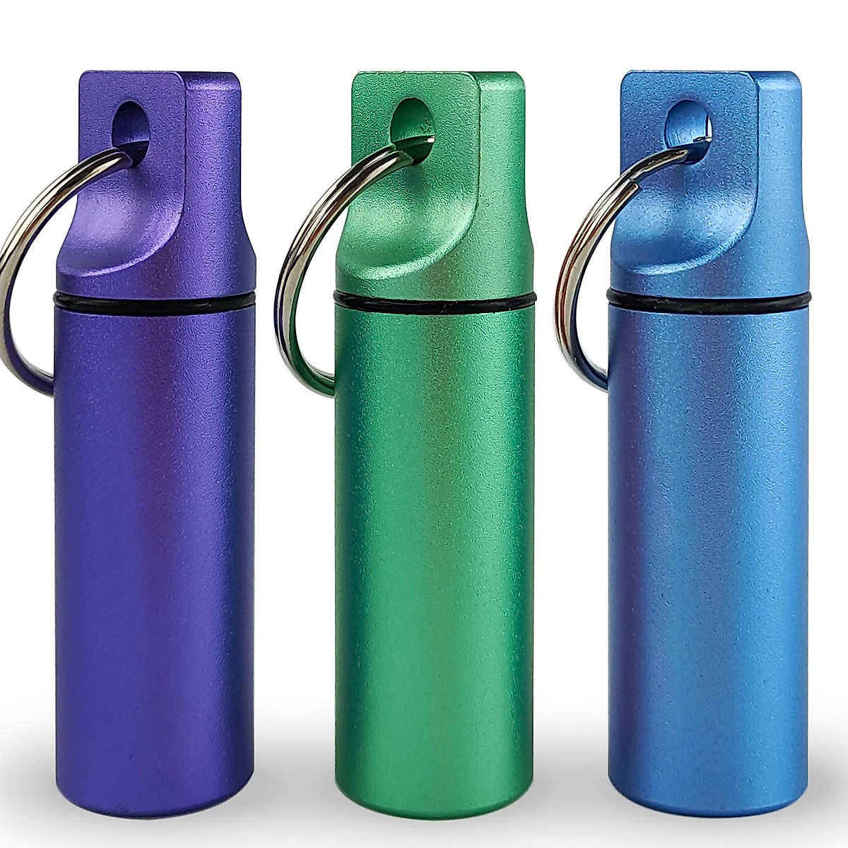 Small Pill Organizer Box Waterproof Keychain Pill Holder Portable Travel Pill Container Metal Case with Keyring for Outdoor Camping Travel