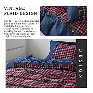 Simple&Opulence 100% Cotton Buffalo Check Plaid Printed Duvet Cover Set, 3 Pieces Bedding Set Including 1 Comforter Cover and 2 Pillow Shams, Soft and Comfortable (King,Red)