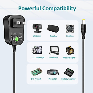 Basicvolt 18W DC 12V Power Supply Universal Power Adapter 3V 4.5V 5V 6V 7.5V 9V 12V 1A 1.5A AC DC Power Cord for LED Strip Light Router Speaker CCTV Camera Tablet and More Household Electronics