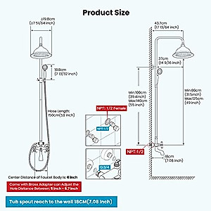 gotonovo Wall Mount Polish Gold 3 Functions Brass Exposed Shower System with 8 Inch Shower head Dual Double Cross Handles Adjustable Handheld Spray with Tub Spout Bathroom Shower Faucet Set