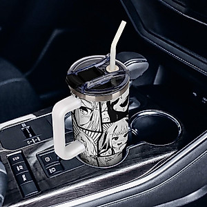 Niapessel Leak Proof Tumbler, Insulated Water Bottles with Straw, Anime Girl Face Emotion Insulated Cup with Handle 40 Oz Stainless Steel Flask for School, Travel, Car, Sports, Work