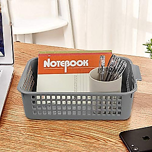 Yubine Plastic Storage Basket Tray Organizer Bin, 6-Pack (White, Grey)