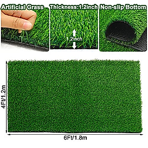 U'Artlines Artificial Grass Rug 4FTX6FT(24 Square FT), 1.2 Inch Realistic Grass Turf Thick Fake Faux Grass Carpet Patio Mat Indoor Outdoor Lawn Landscape for Dogs Garden Backyard Balcony