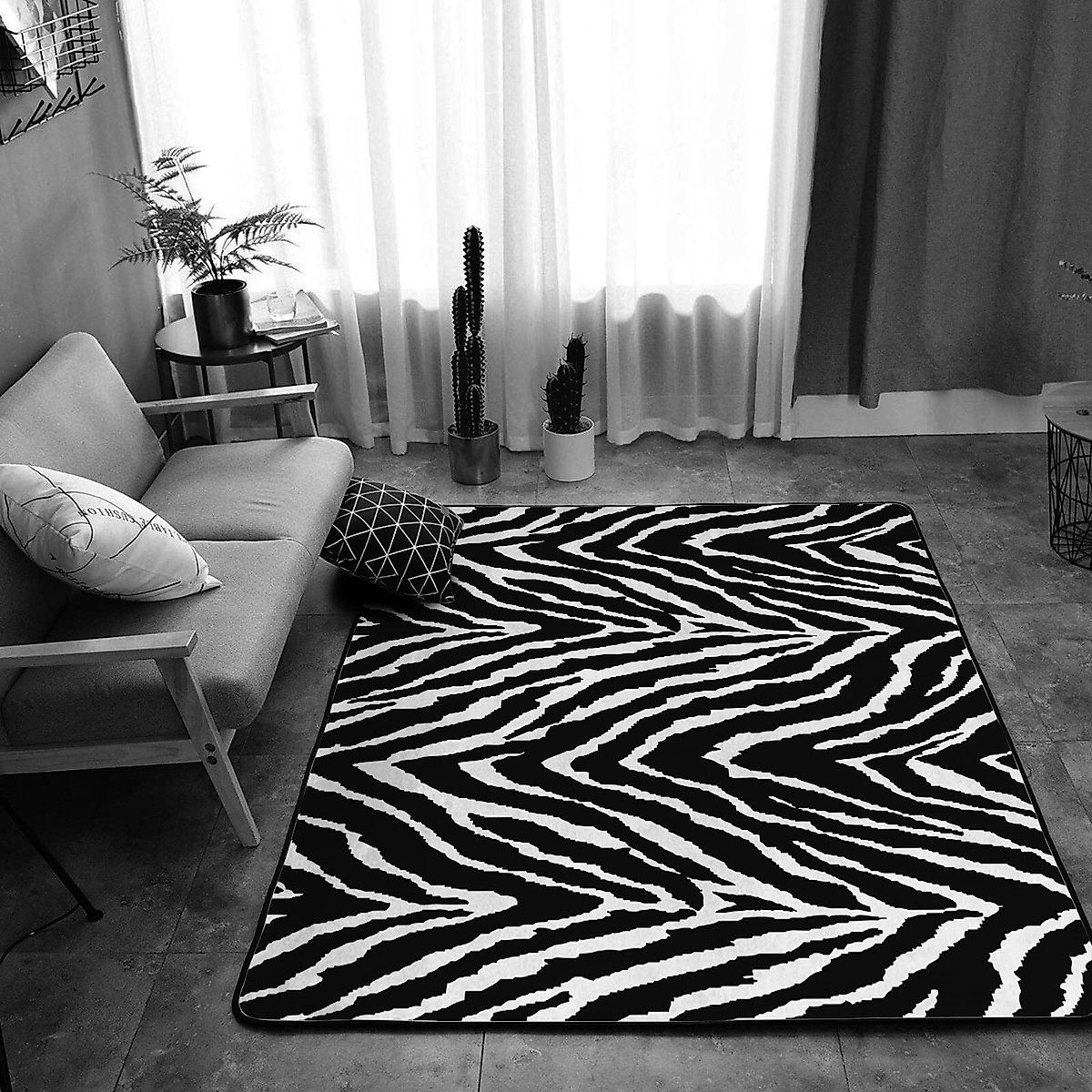 Washable Area Sponge Rug Mat for Kids Girls Bedroom Living Room Zebra, Wild Animals Zebra Skin Fashion Black White Non-Slip Carpet Super Soft Extra Thick Bathroom Dorm Home Indoor Small Floor Rugs