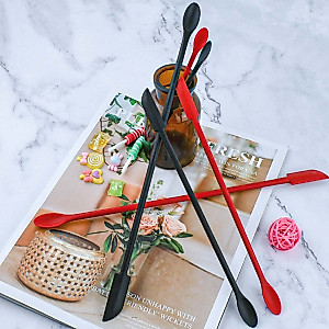 6 Pieces Silicone Spatula Set Mini Thin Jar Scraper Small Rubber Spatula for Makeup Beauty Products Tiny Spatulas Lotion Stirrer Kitchen Bottles Cosmetic Bottles (Red + Black)