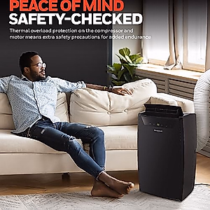 Honeywell Classic Portable Air Conditioner with Dehumidifier & Fan, Cools Rooms Up to 500 Sq. Ft., Black