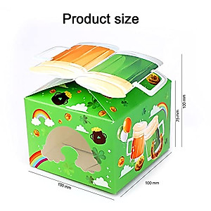 HOWAF 12 Pieces St. Patrick's Day Treat Boxes, Irish Candy Boxes Goodie Boxes for Kids, 4 Styles Green Party Favors Paper Boxes with Handle for Holiday St. Patrick's Day Irish Party Supplies Favors